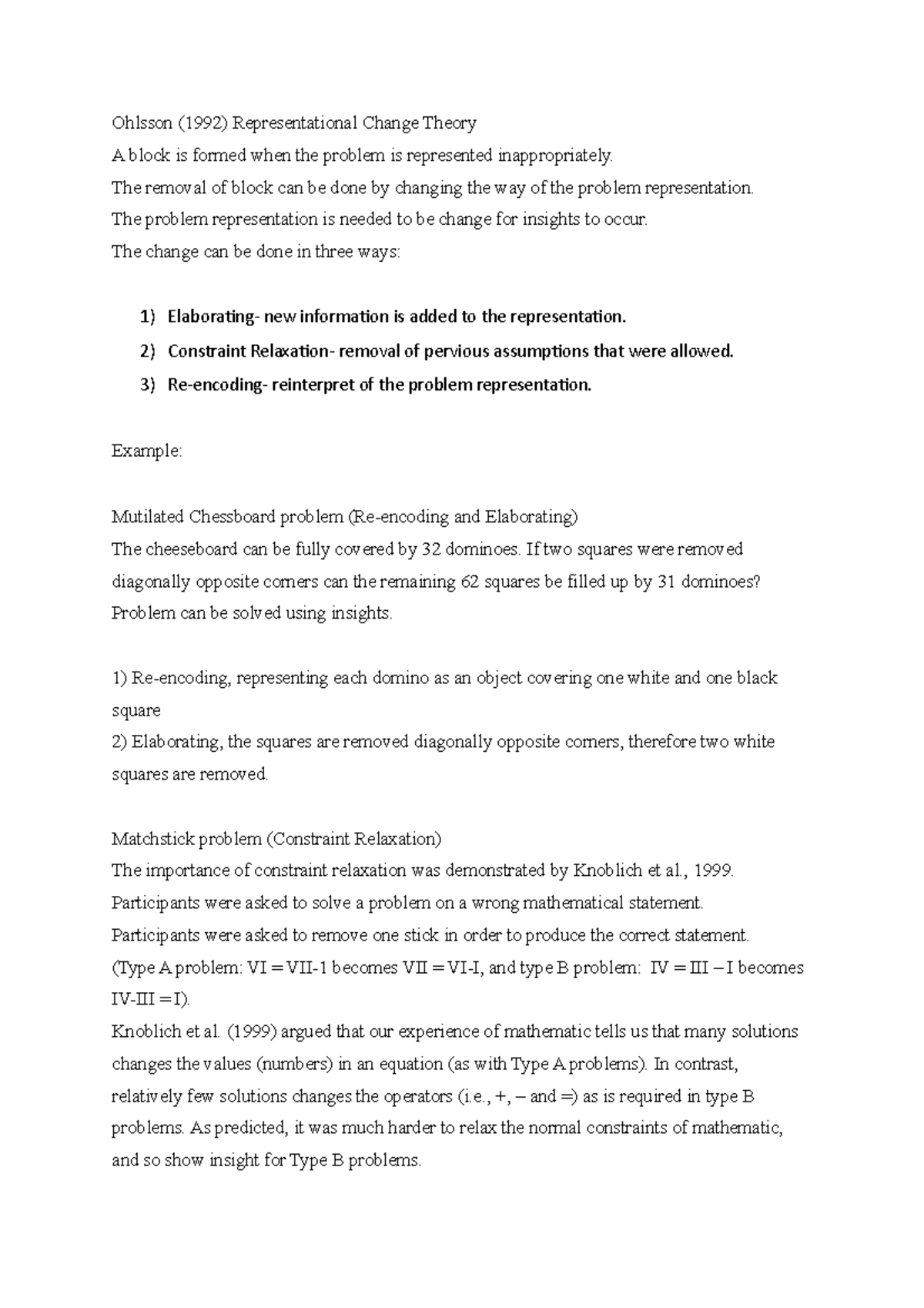 Ohlsson - Representational Change Theory Overview and Examples - Studocu