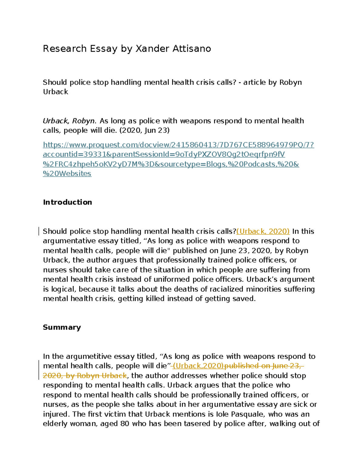 Research Essay - Police Response to Mental Health Crisis Calls - Studocu