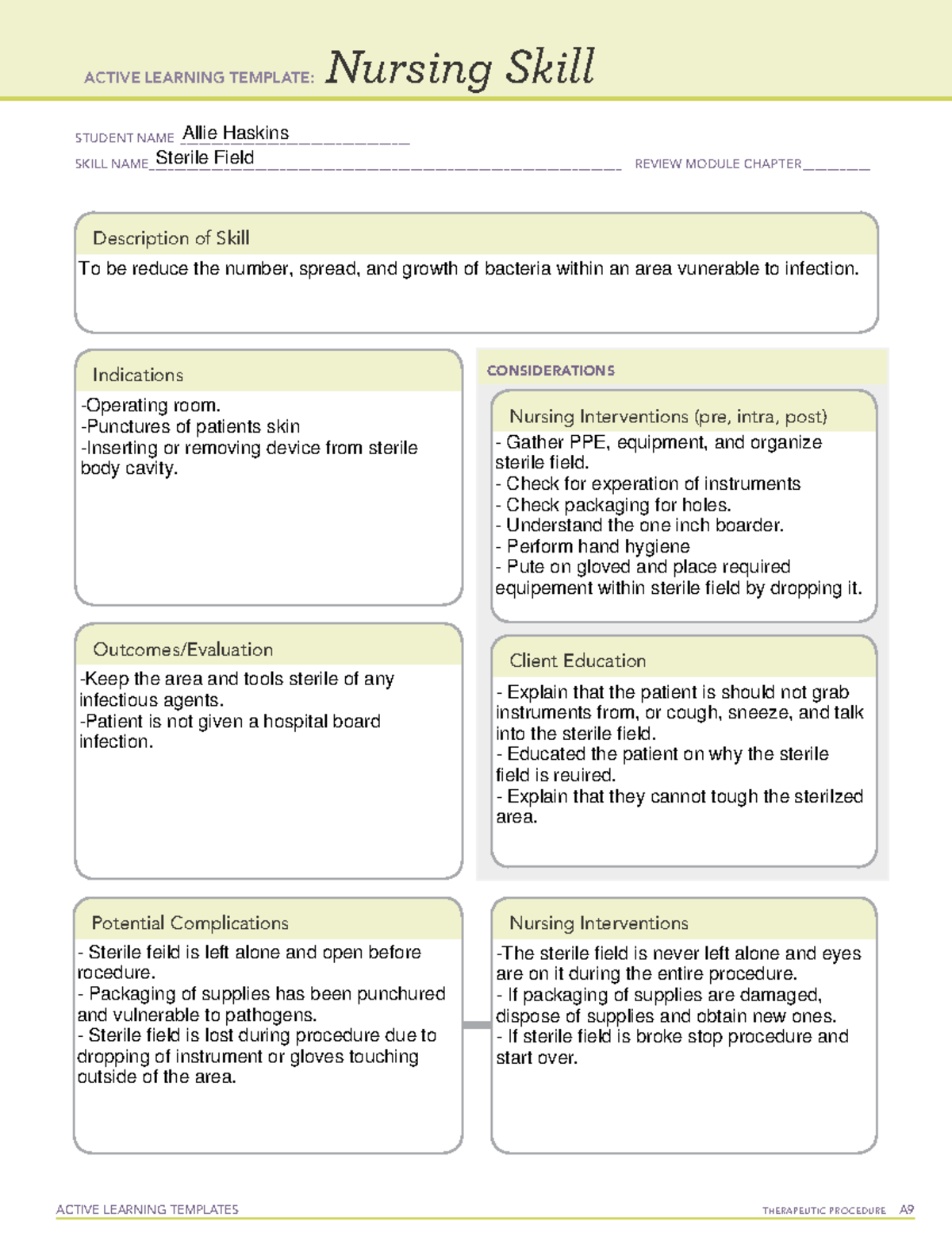 ALT Sterile Field - ACTIVE LEARNING TEMPLATES THERAPEUTIC PROCEDURE A ...