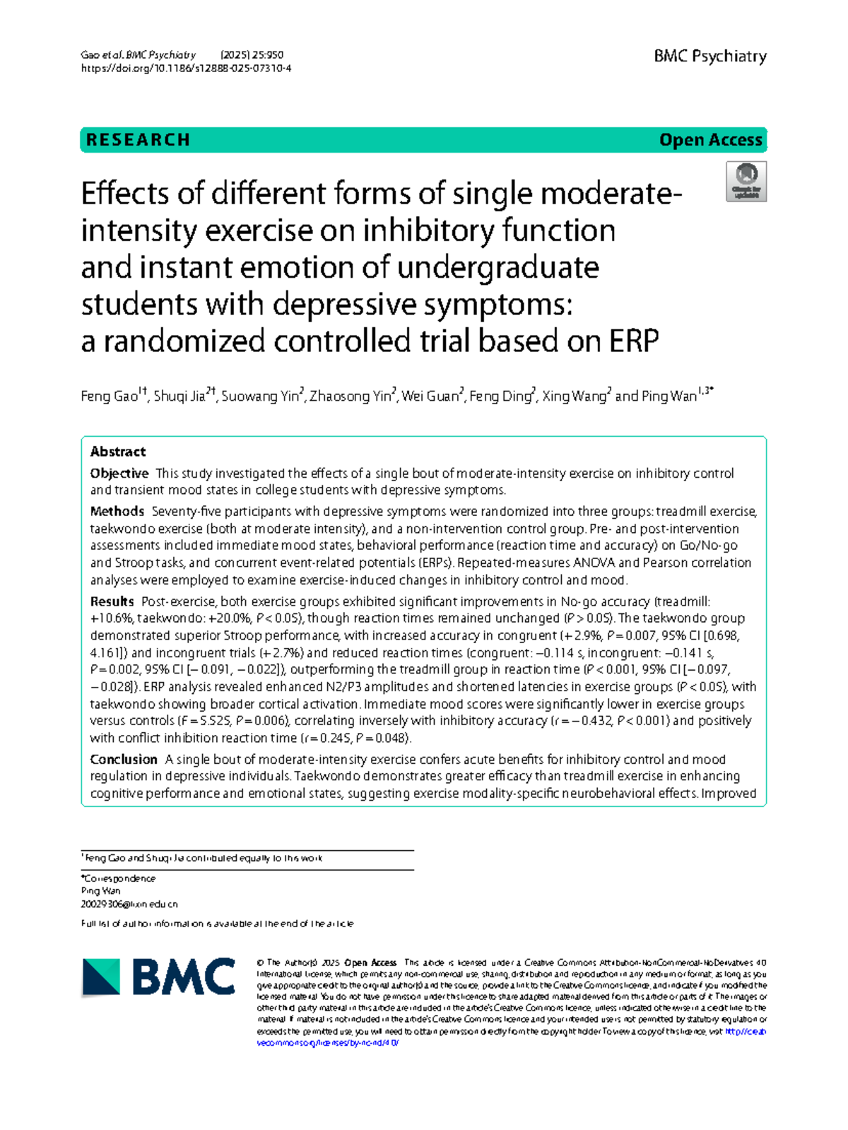 Effects of Moderate-Intensity Exercise on Inhibitory Control and Mood ...