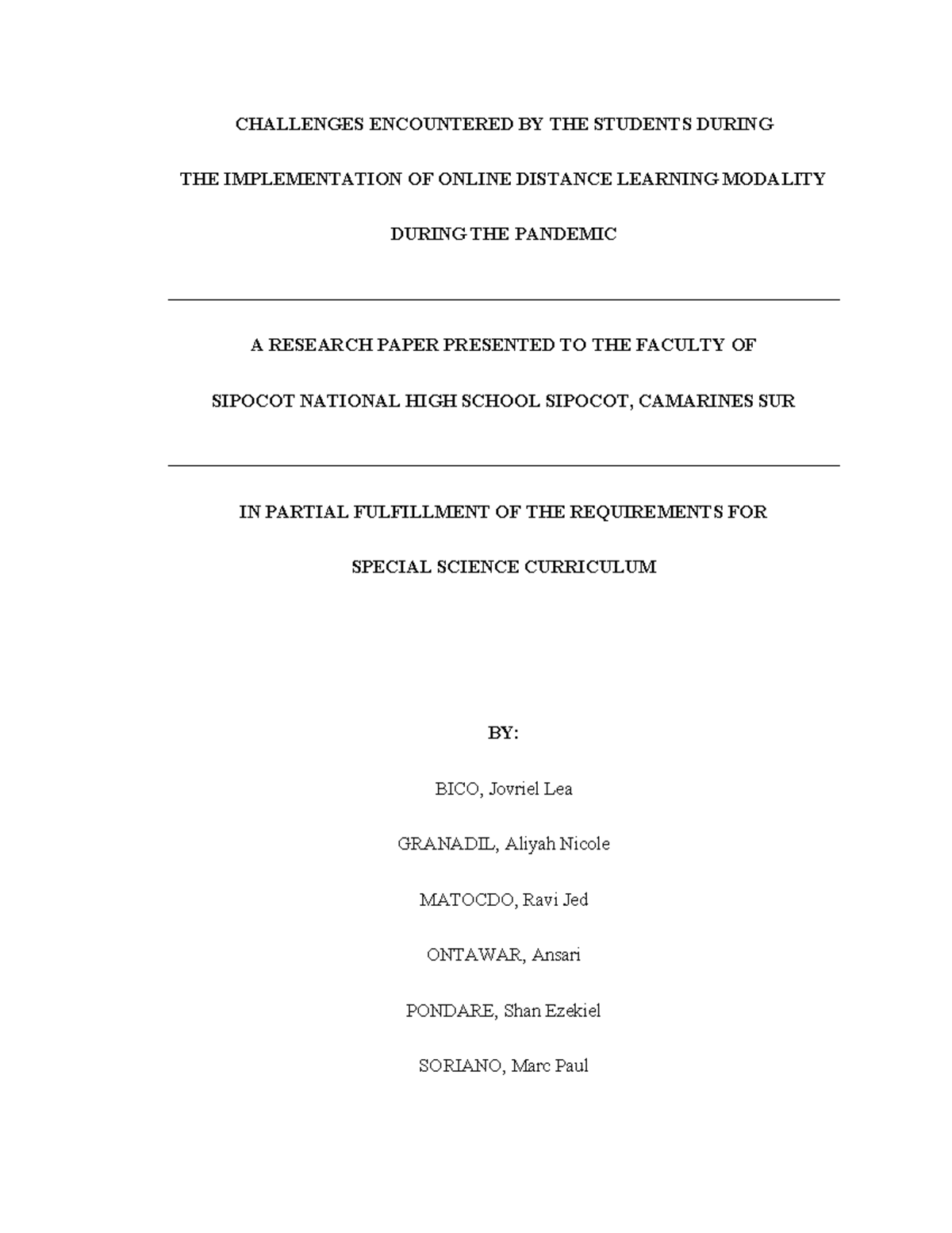 Final Research Paper CHAP 1 5 - CHALLENGES ENCOUNTERED BY THE STUDENTS ...