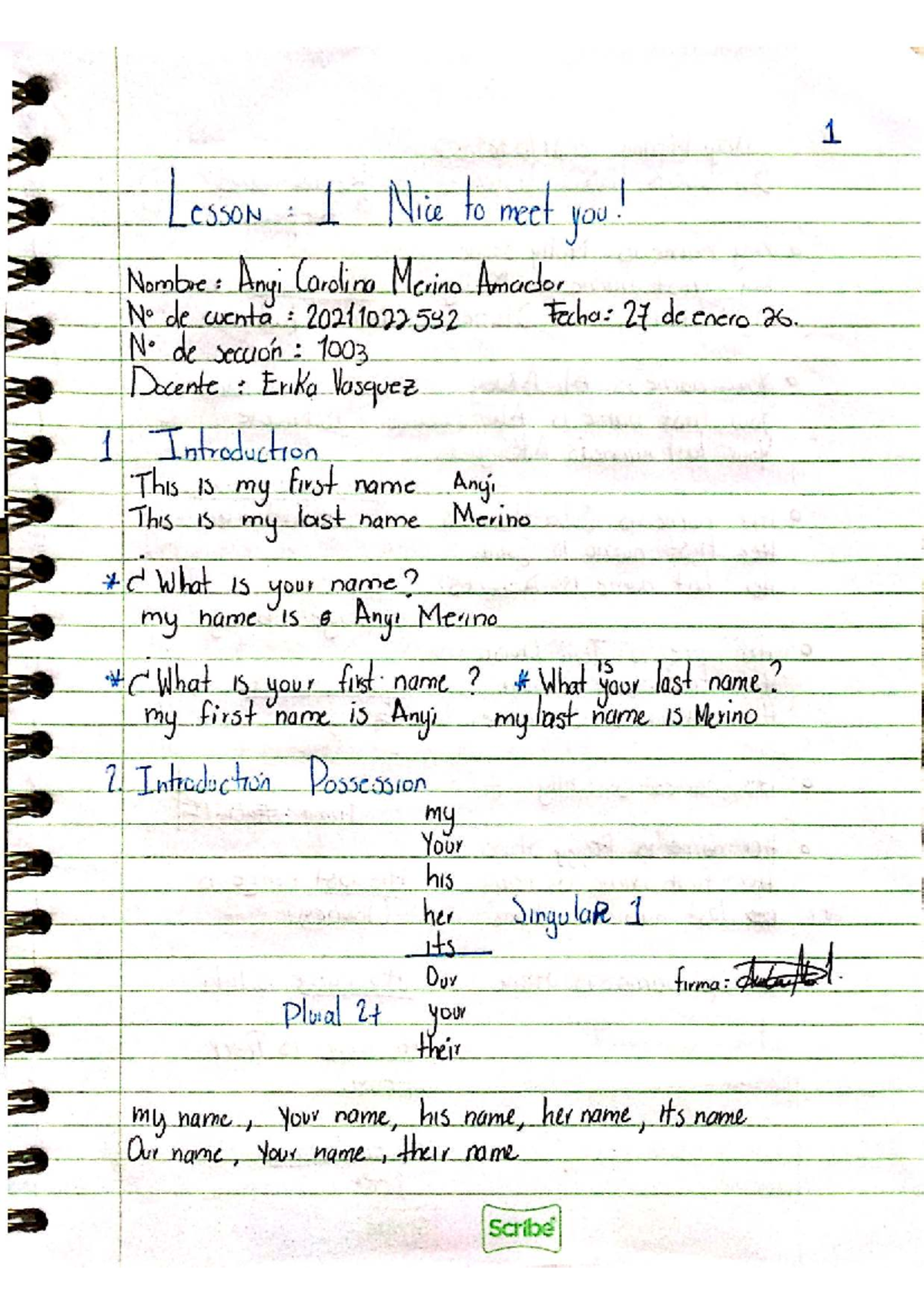 1 Lesson: 1 Introducción y Presentaciones - Any Merino 20211022532 ...