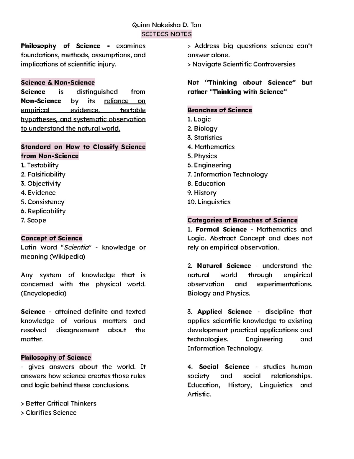 SCITECS 101: Philosophy of Science Prelim Notes - Studocu