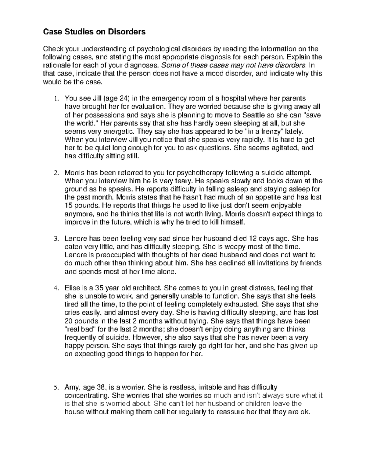 Case Studies on Disorders CH4 Psychological Disorders Class 12 - Case ...