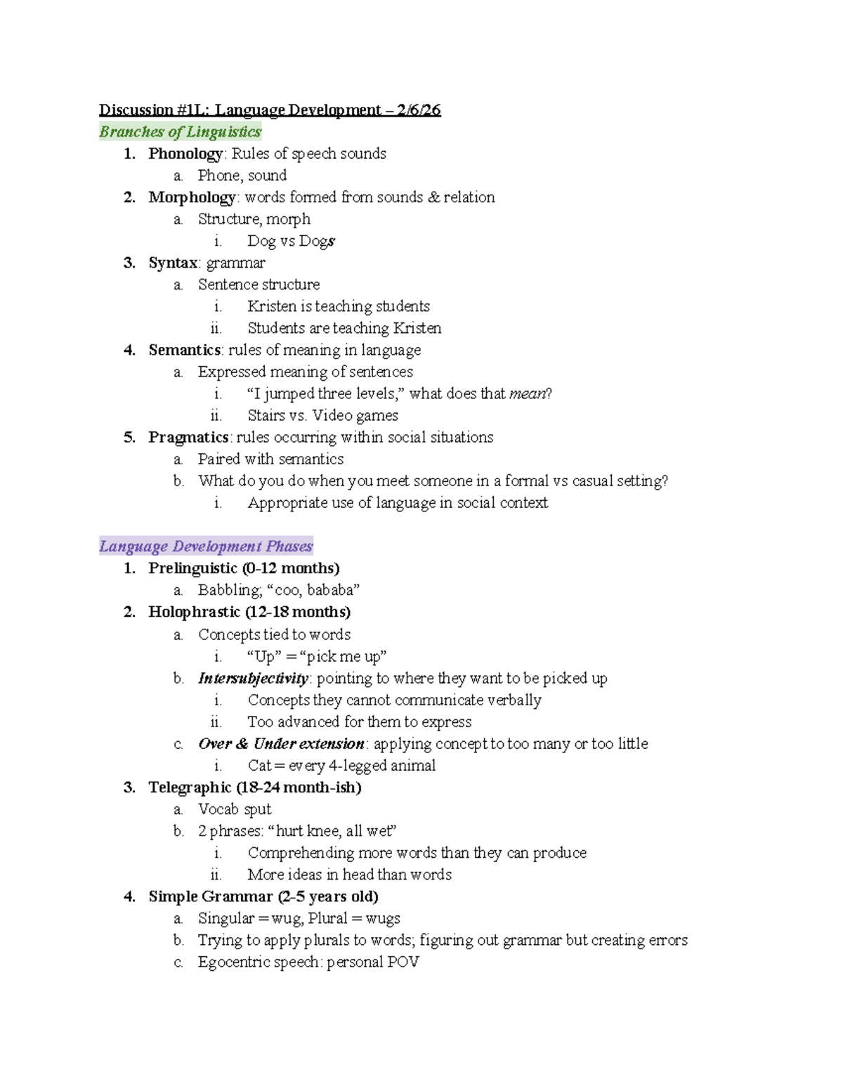 PSYCH 130: Language Development and Branches of Linguistics Notes - Studocu