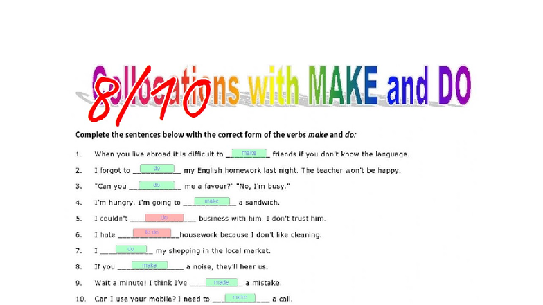 Collocations with MAKE and DO: Exercises and Examples - Studocu