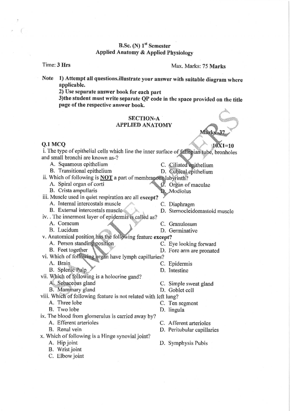 B.Sc. (N) 1st Sem Final Exam: Applied Anatomy & Physiology Study Guide ...