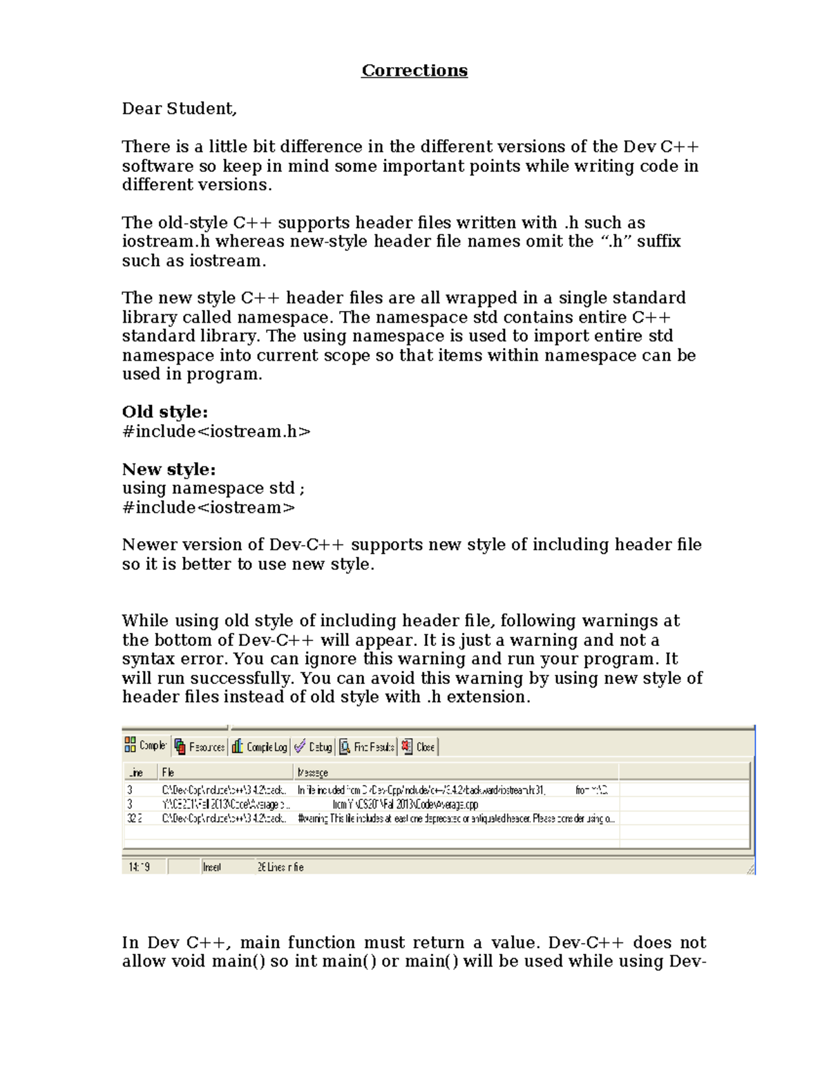 Corrections on Header File Usage in Dev Software - Studocu