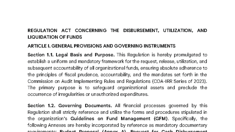 Draft Disbursement Regulation Act: Guidelines for Fund Management and ...