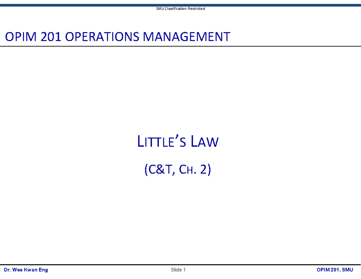 OPIM 201 Operations Management: Little's Law Practice Set - Studocu