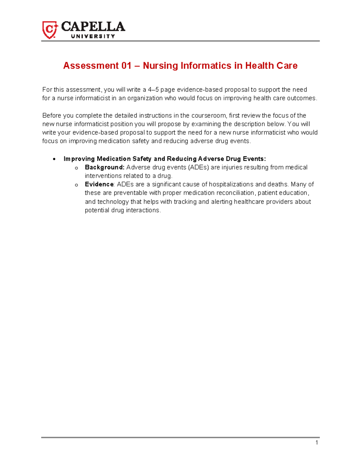 Nurs FPX4040 Assessment 01: Proposal for Nurse Informaticist Role - Studocu
