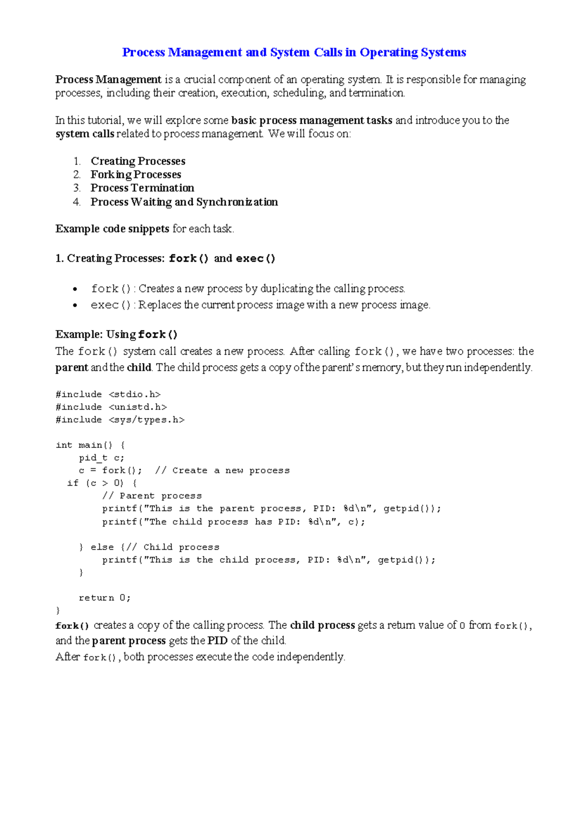 L1 Process Management & System Calls in Operating Systems - Studocu