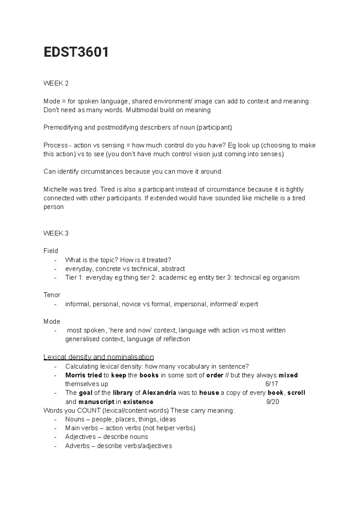 EDST3601 Week 2-3 Lecture & Tutorial Notes on Language Modes - Studocu