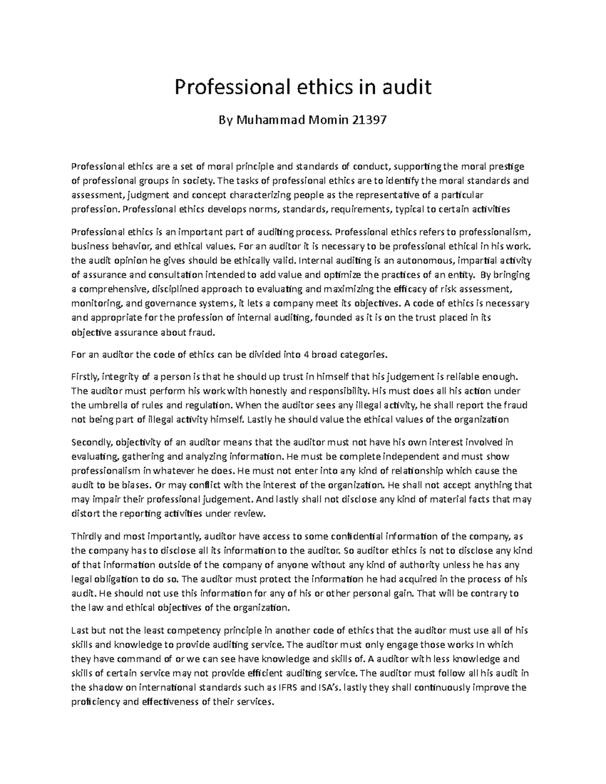 Professional Ethics in Auditing: Key Principles and Standards - Studocu
