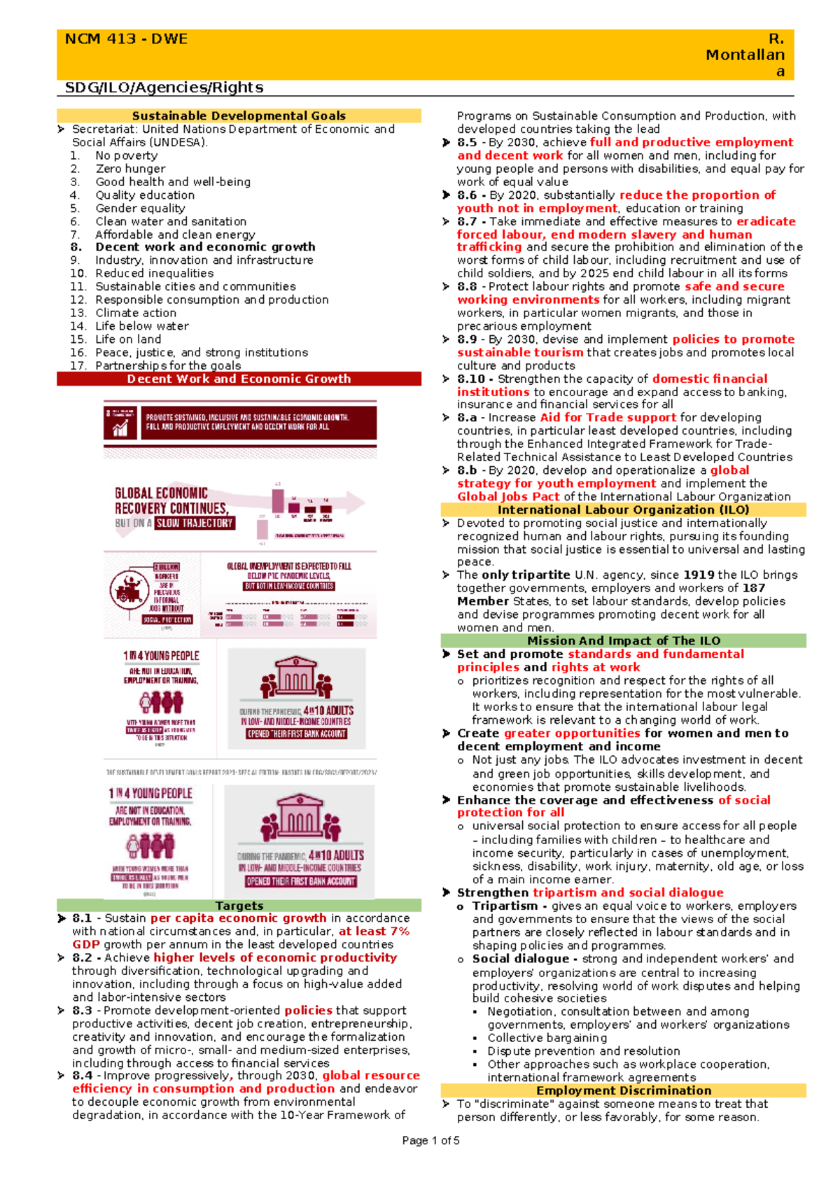 NCM 413 Decent Work and Economic Growth: SDG Goals Overview - Studocu