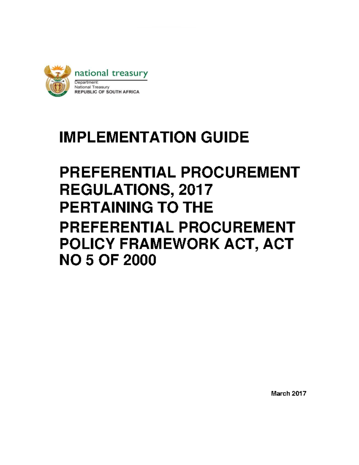 Implementation Guide: Preferential Procurement Regulations 2017 - Studocu