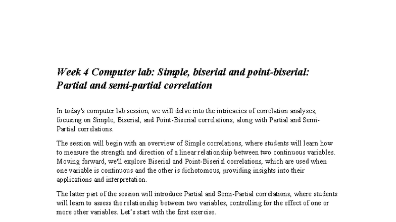 Week 4 Computer Lab Correlation Analysis Techniques Studocu