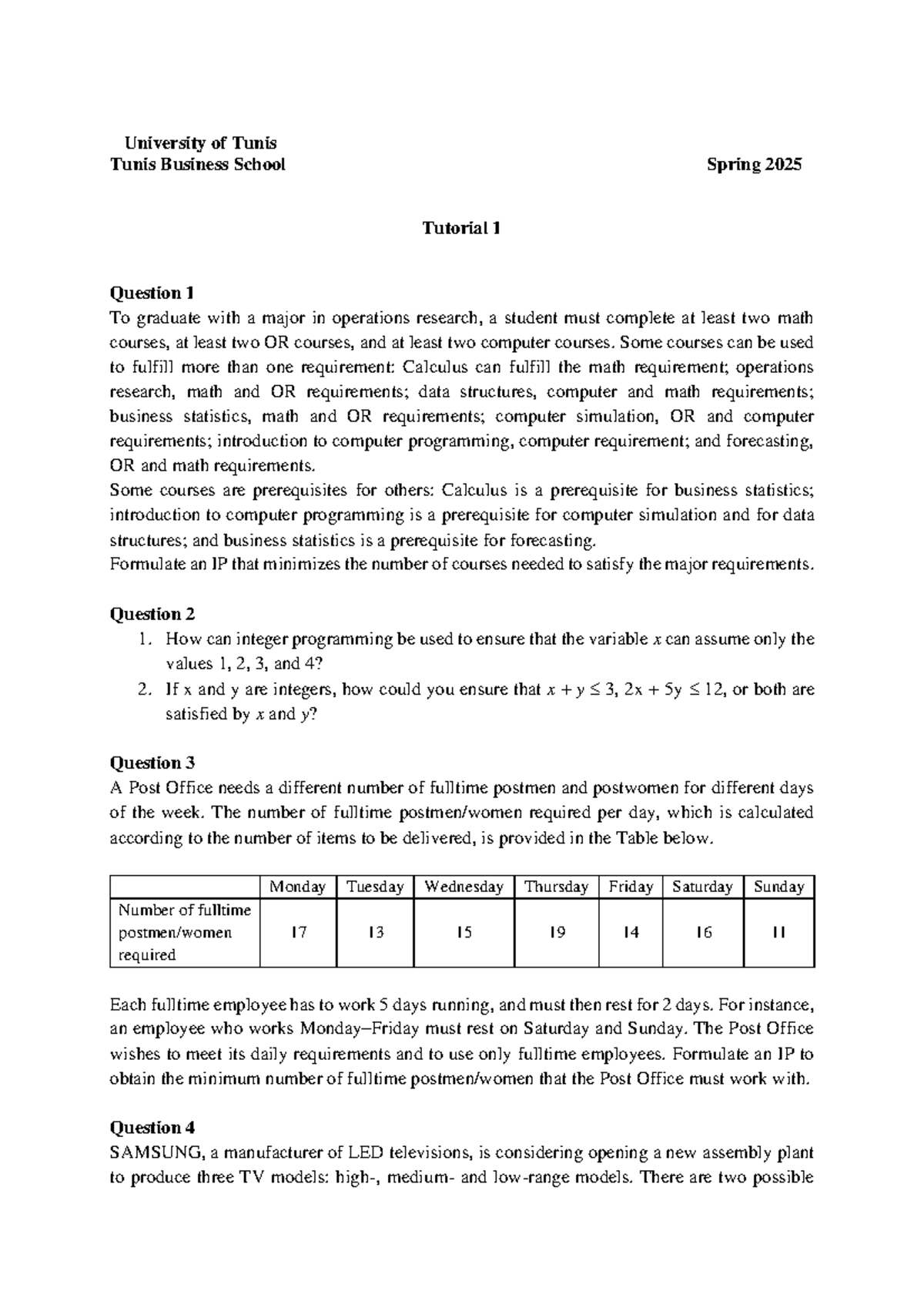 Tutorial 1 - University of Tunis Tunis Business School Spring 20 25 ...