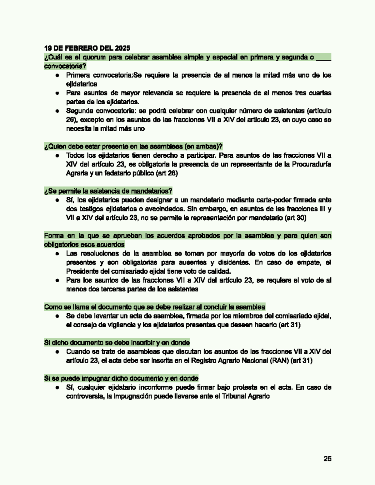 Asamblea Ejidal: Quorum y Procedimientos para Convocatorias - Studocu
