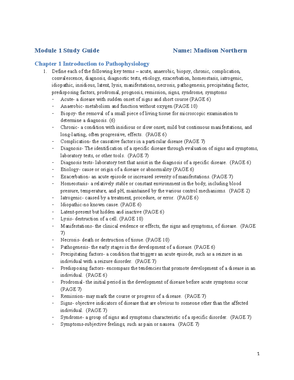 Module 1 Study Guide: Introduction to Pathophysiology (Fall 2025) - Studocu