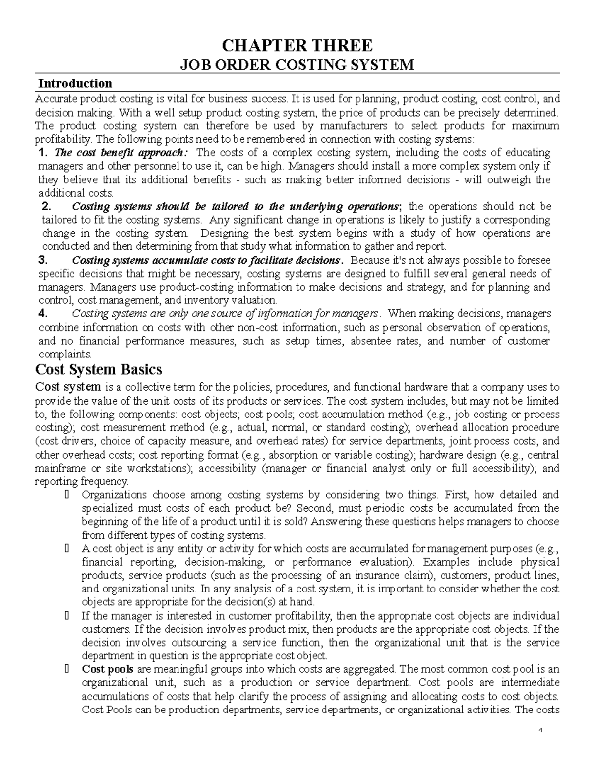Job Order and Process Costing Overview (Chapter 3) - Studocu