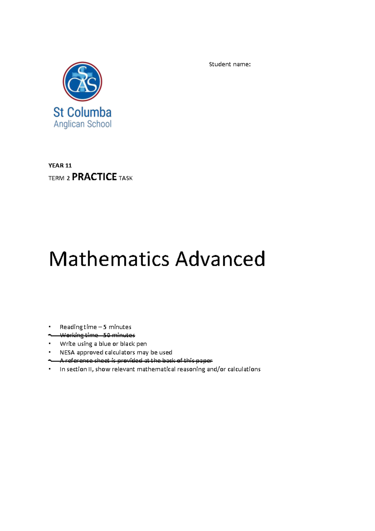 YEAR 11 MATHEMATICS ADVANCED TERM 2 PRACTICE TASK - TRIG SOLUTIONS ...