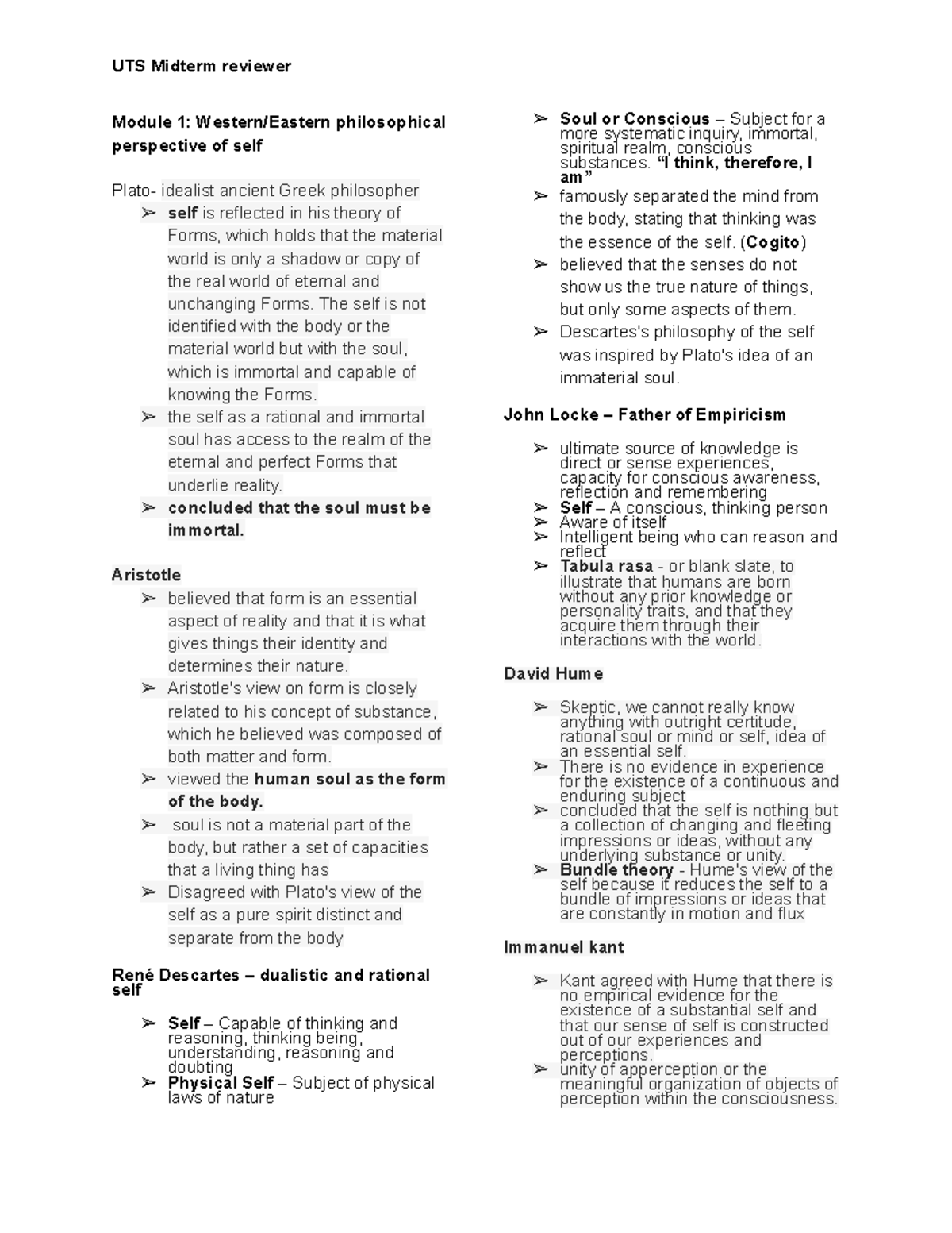 UTS Midterm Reviewer: Modules 1-5 Philosophy and Self Concepts - Studocu