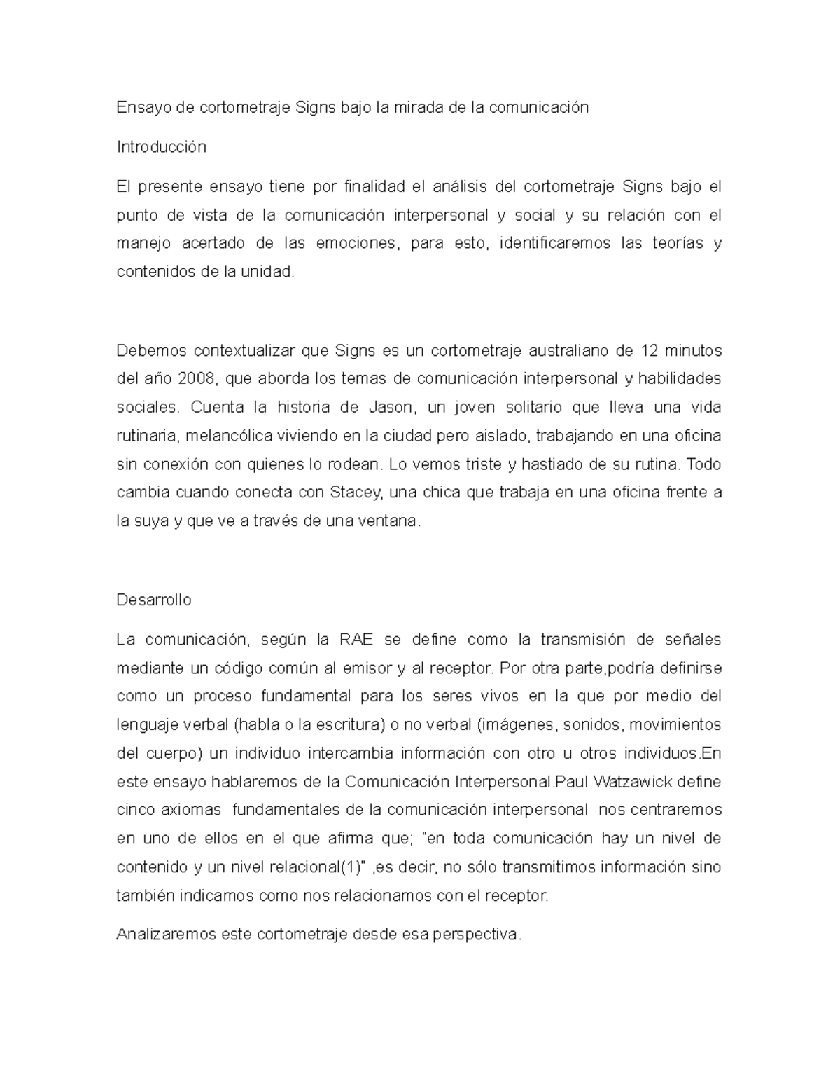 Análisis del cortometraje Signs: Comunicación y Emociones en el Ensayo ...