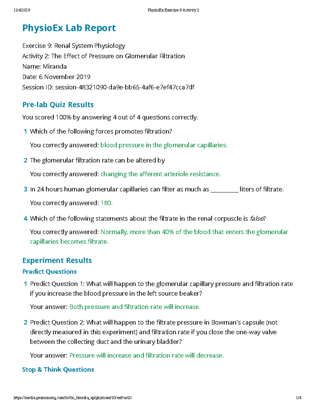 PhysioEx 9 - Renal System Physiology Activity 2 Lab Report - Studocu