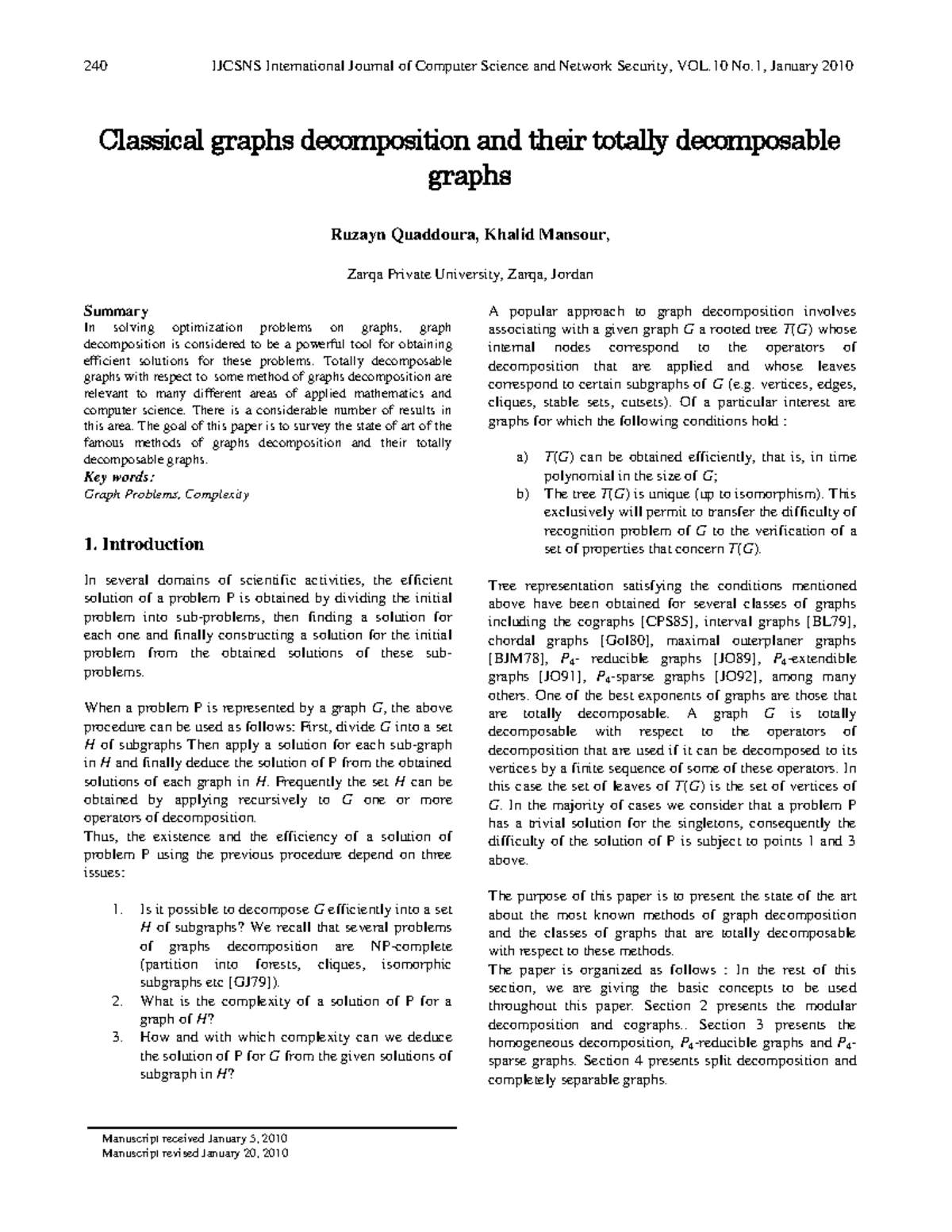 Classical Graphs Decomposition & Totally Decomposable Graphs (240 ...