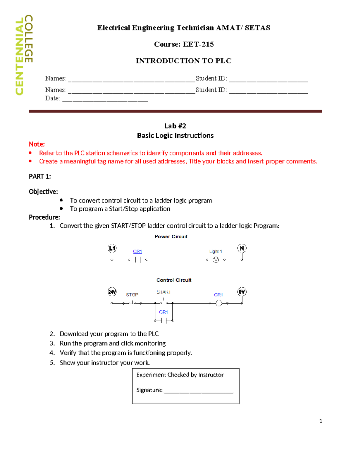 EET215 F23 Lab 2: Basic Logic Instructions for PLC Programming - Studocu