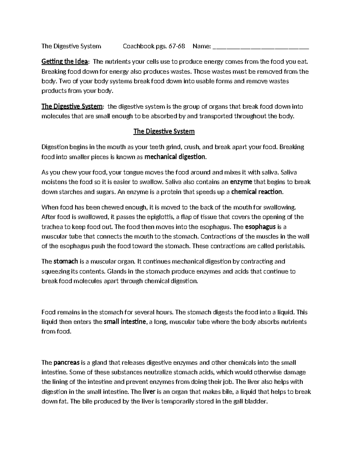 Digestive System Guided Notes Key: Understanding Nutrient Breakdown ...