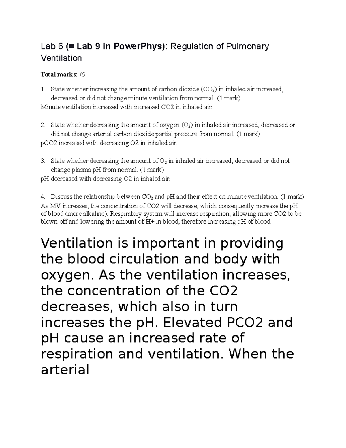 Bio 230 virtual lab 6 - lab assignment - Lab 6 (= Lab 9 in PowerPhys): Regulation of Pulmonary ...