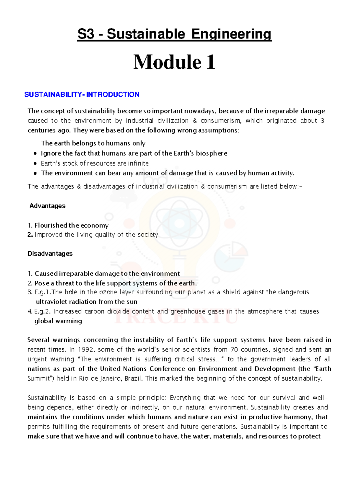 S3 - Sustainable Engineering Module 1 Summary and Concepts - Studocu