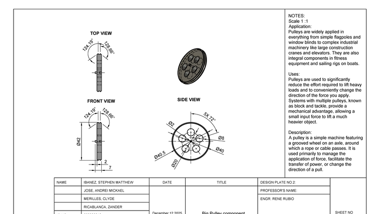 BSME Big Pulley Component Drawing and Application Notes - Studocu