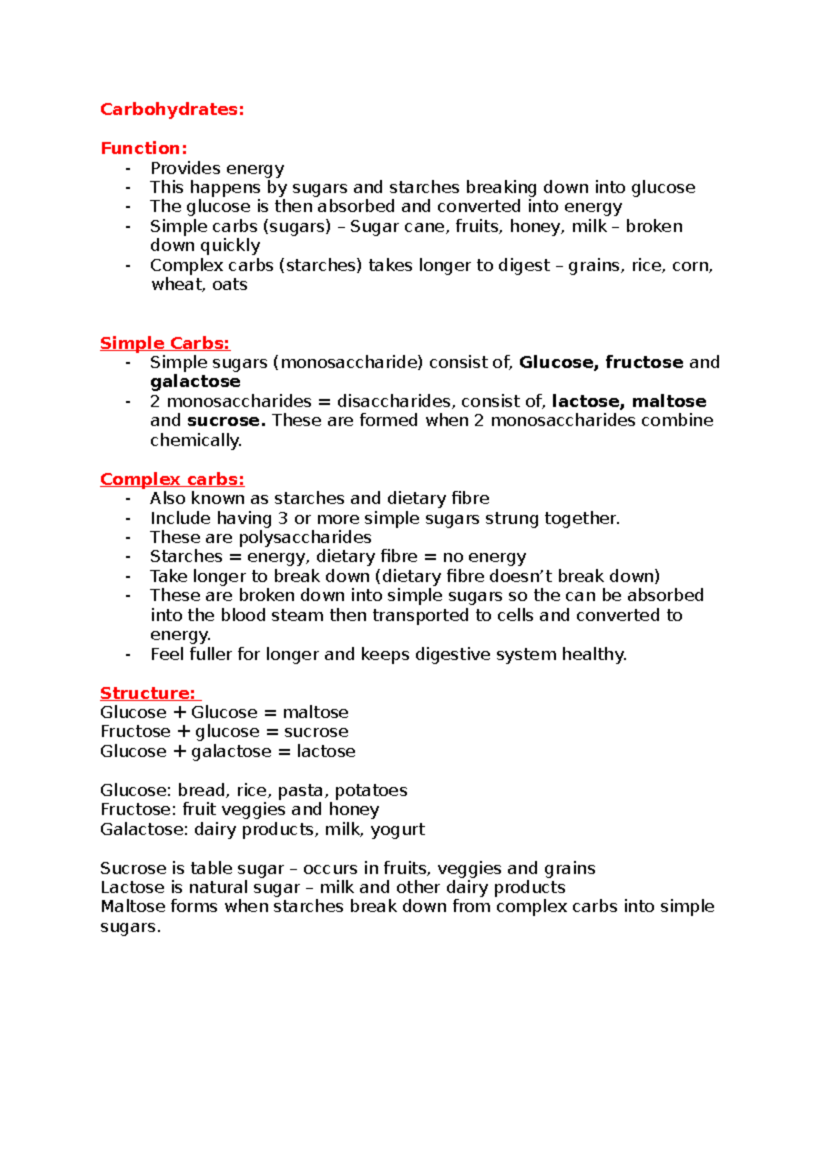 Carbohydrates: Functions, Types, and Energy Conversion - Prelim Notes ...