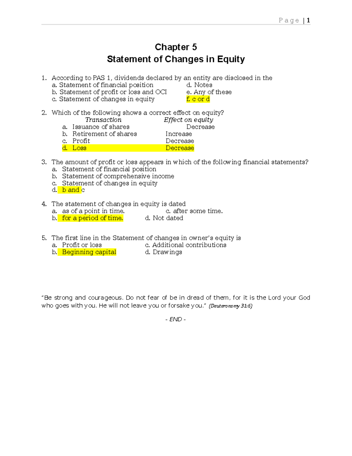 Chapter 5: Statement of Changes in Equity - Key Concepts and Q&A - Studocu