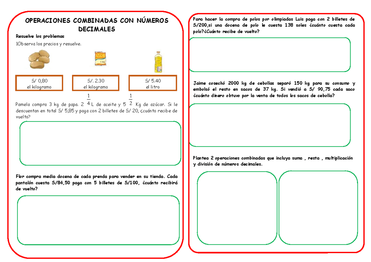 Actividad de matemática sesión 2 - Operaciones Combinadas CON Números ...