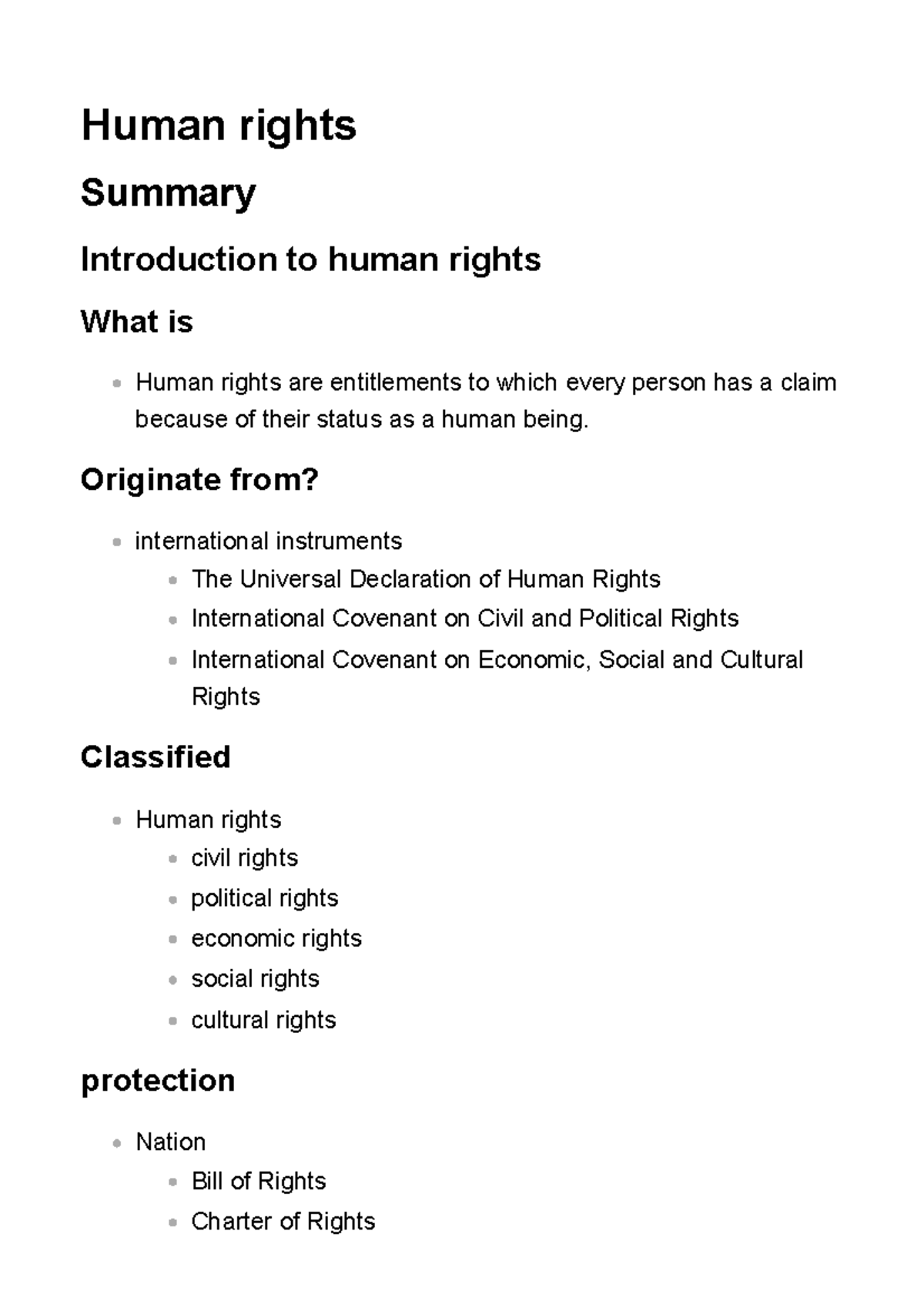 Class 9B Rights Protection - Human rights Summary Introduction to human ...