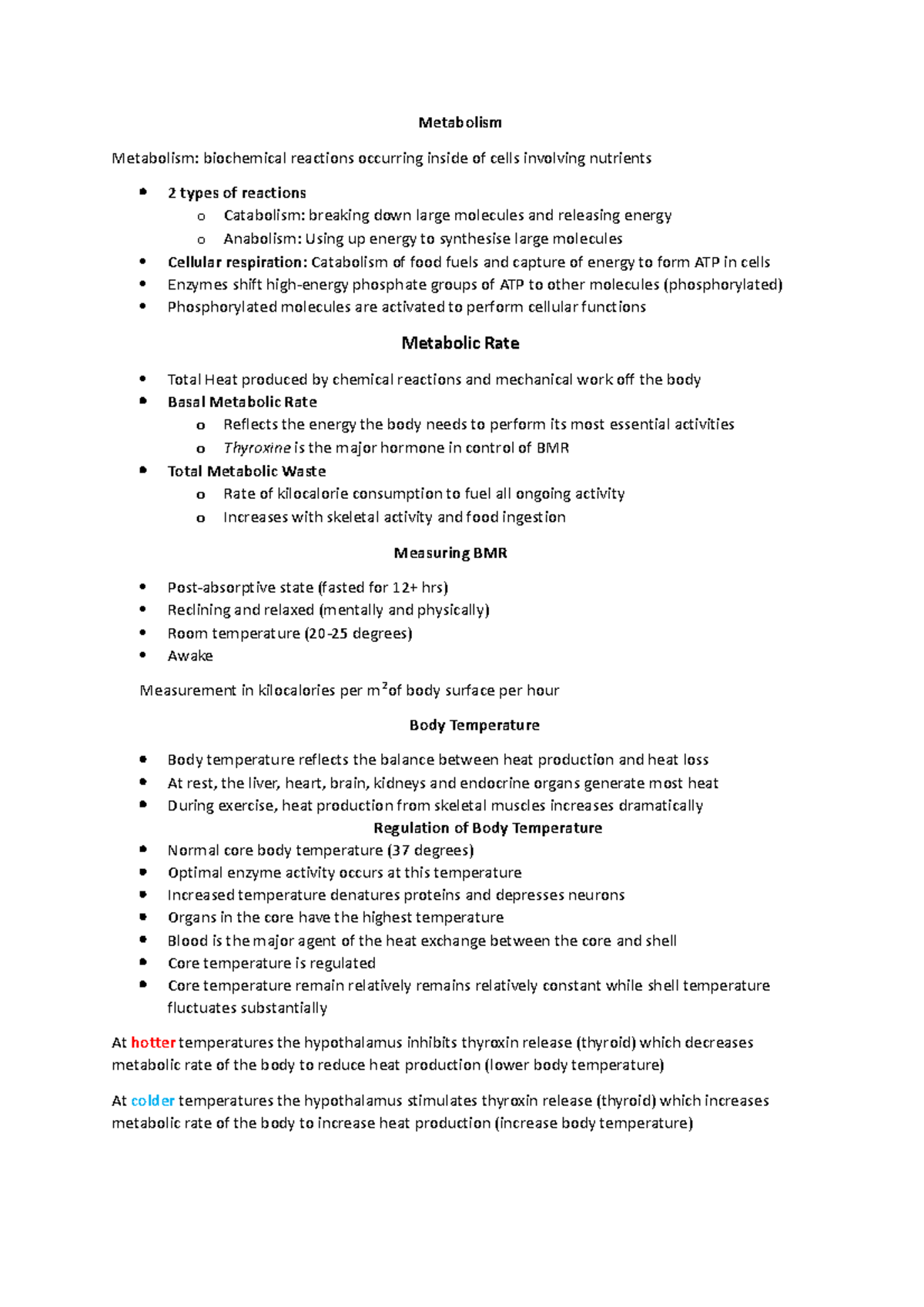 Metabolism - .... - Metabolism Metabolism: biochemical reactions ...
