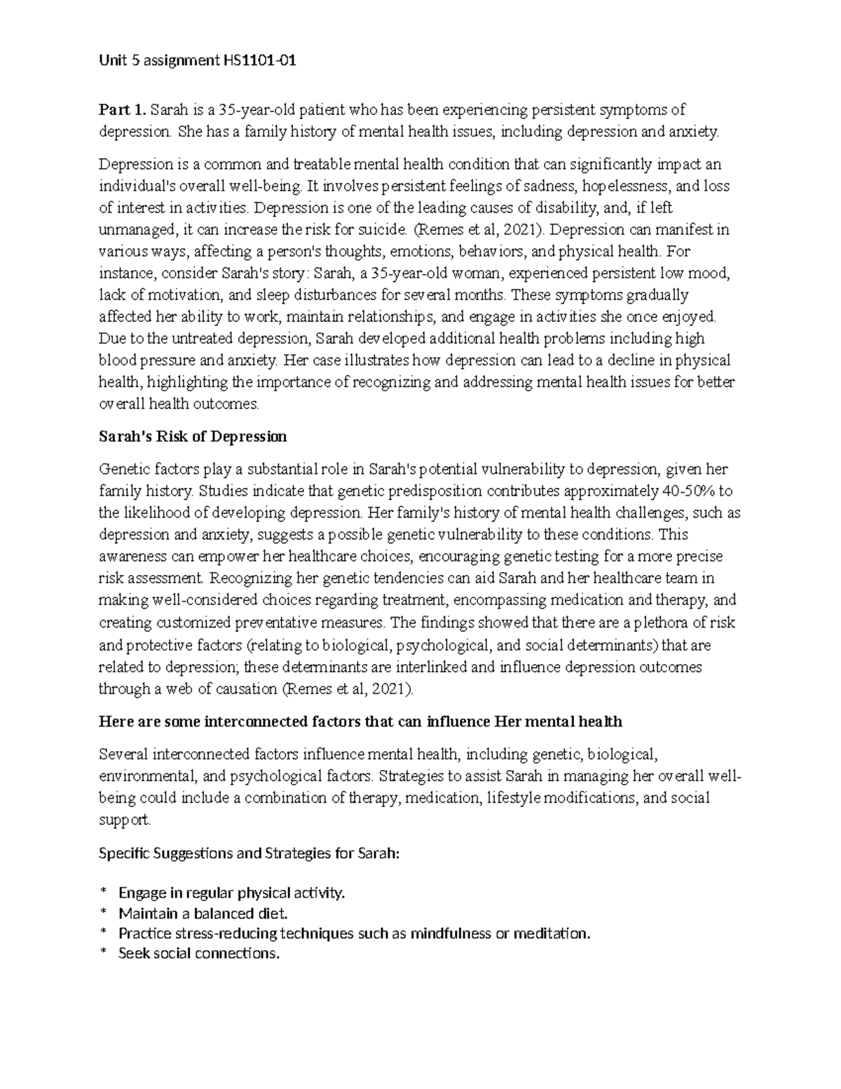 Unit 5 Assignment: Mental Health & CVD Risk Factors in HS1101-01 - Studocu