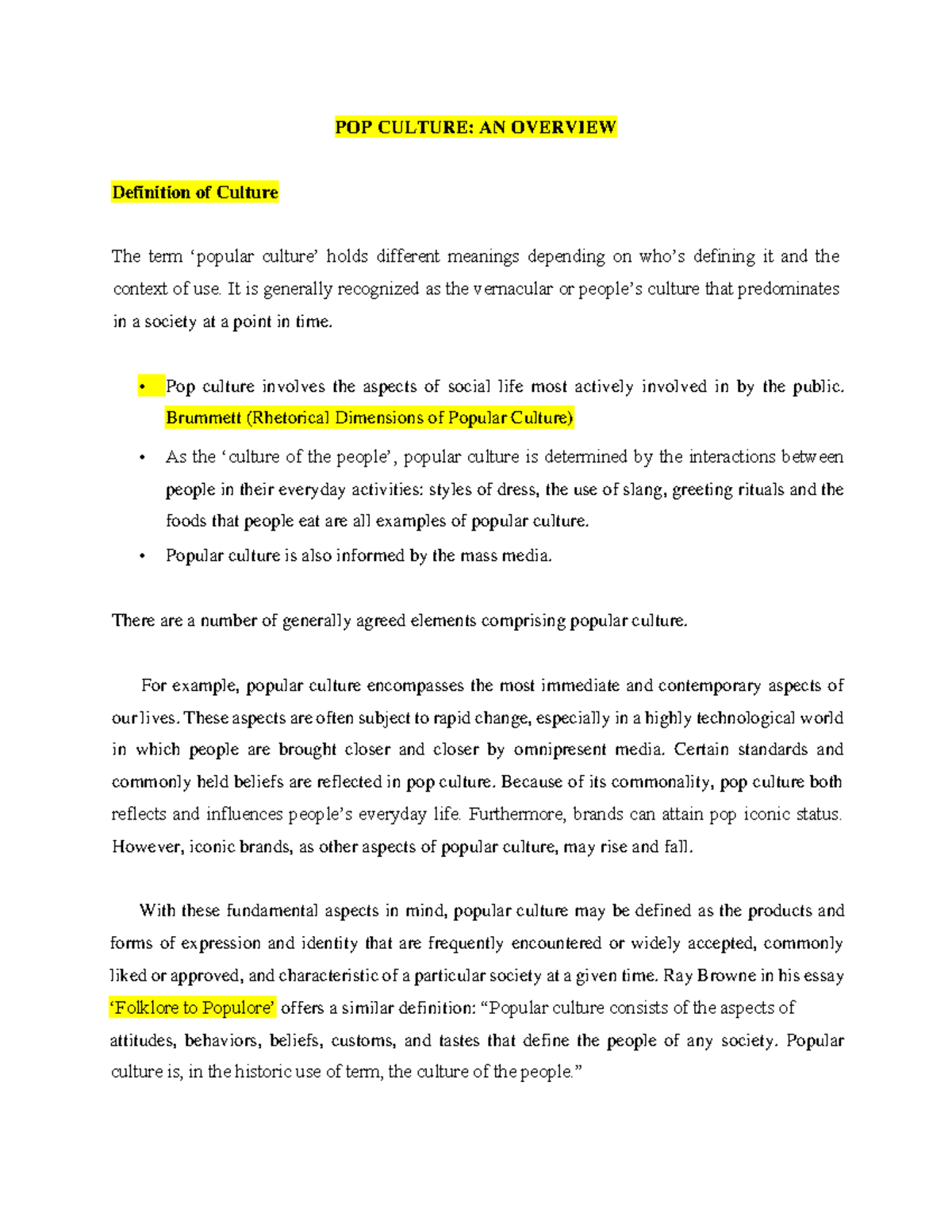 POP Culture: An Overview - Insights and Elements Explained - Studocu