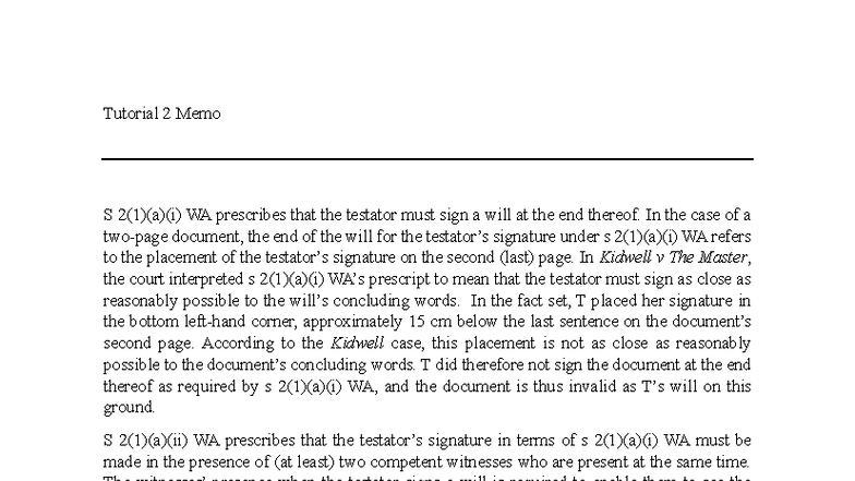 Succession 2025 Tutorial 2 Memo: Will Signature Requirements Analysis ...