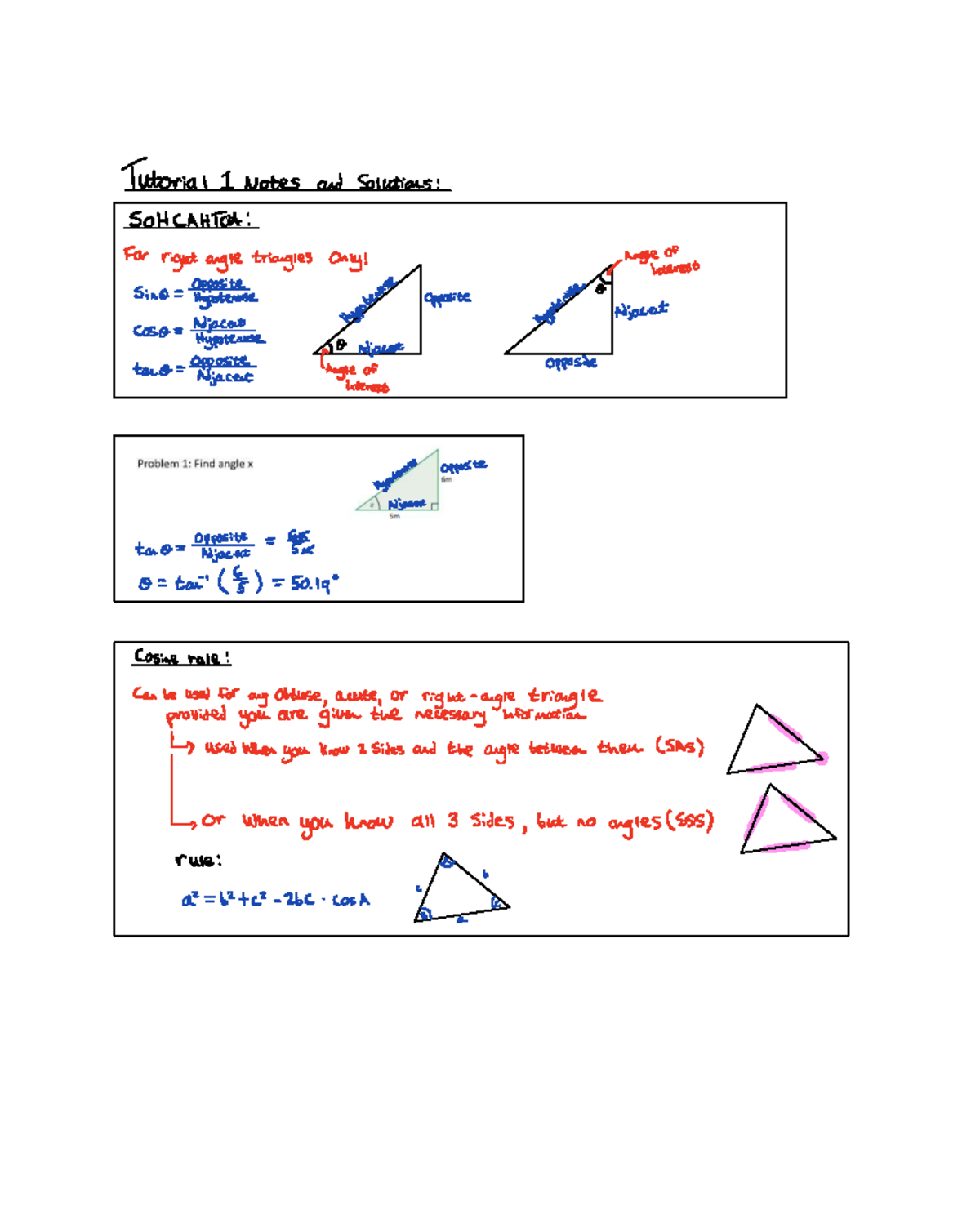 Tutorial 1: SOHCAHTOA Notes & Solutions for Right-Angle Triangles - Studocu