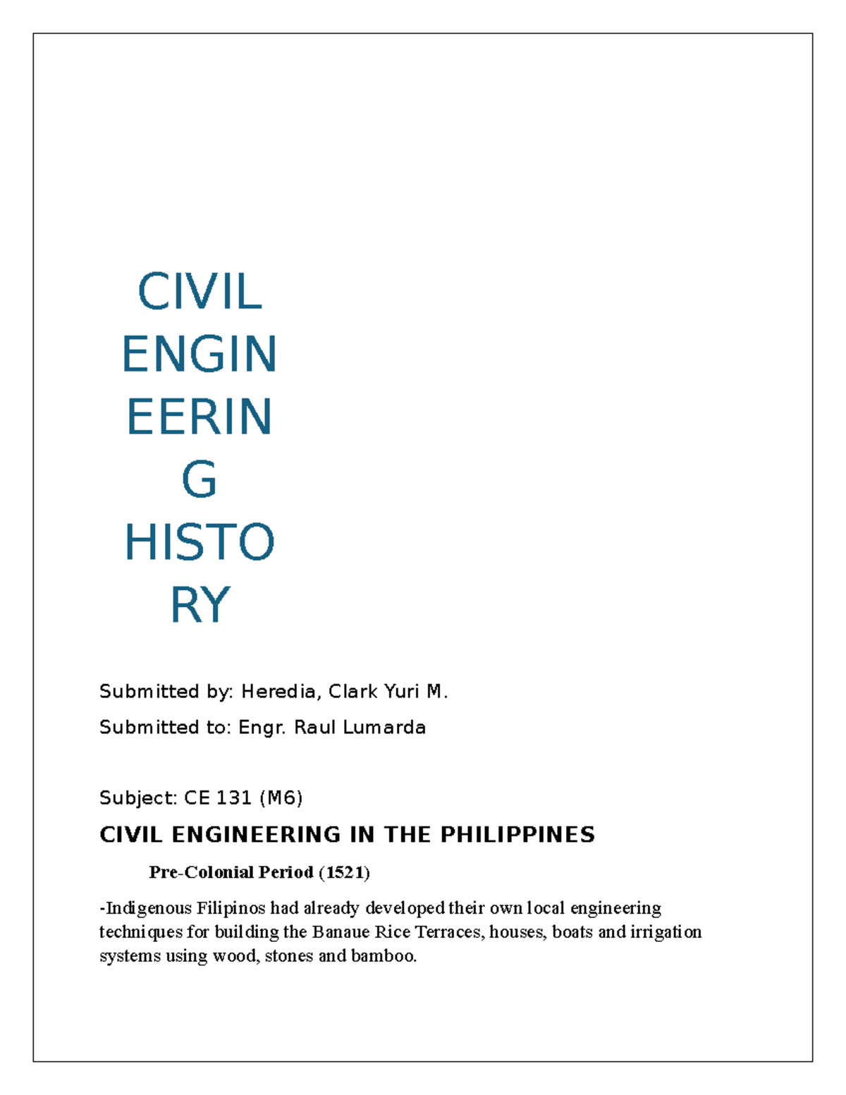 CE 131: Civil Engineering History in the Philippines - Studocu