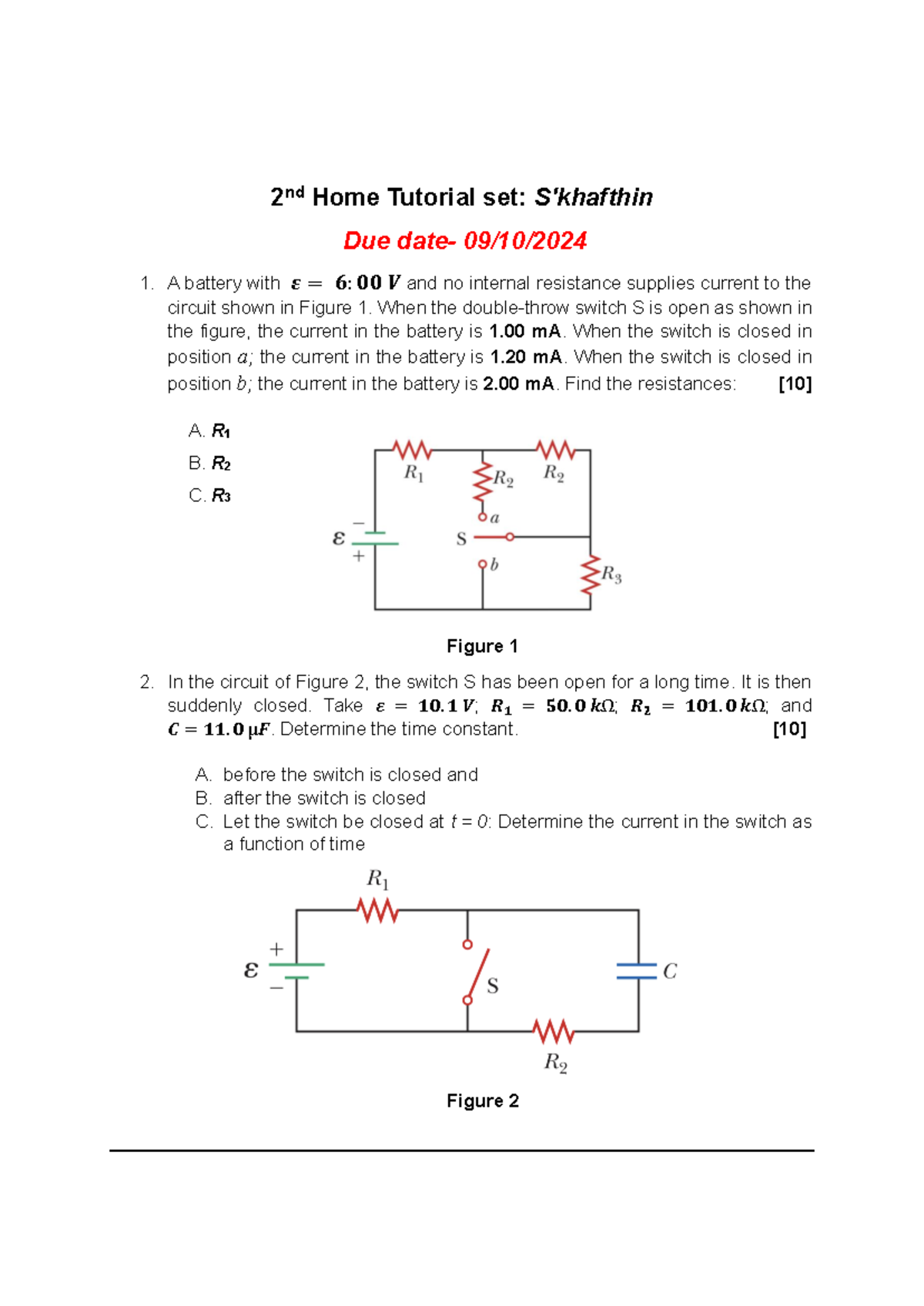Tutorial Homework: Electrical Circuit Analysis and Resistor ...