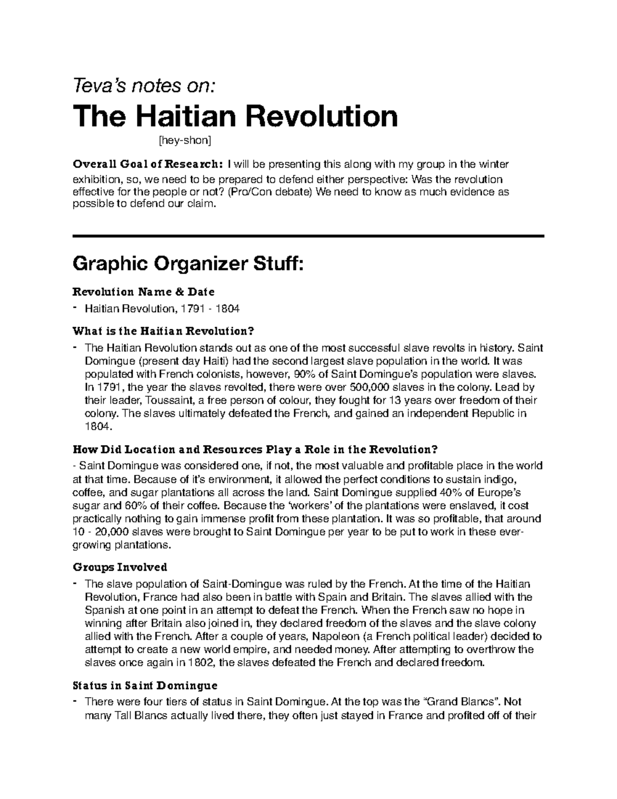 HIST 201: Notes on the Haitian Revolution and Its Impact - Studocu