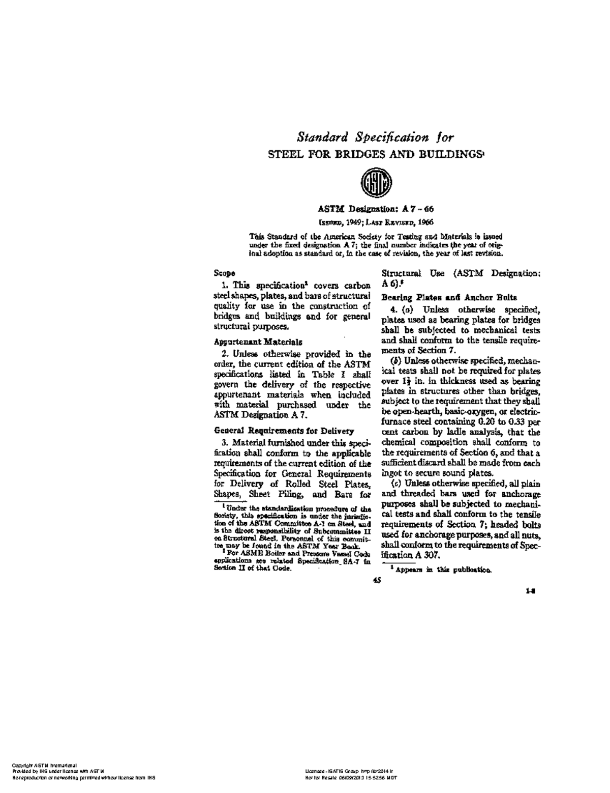 ASTM A7 - Standard Specification for Steel in Bridges & Buildings - Studocu
