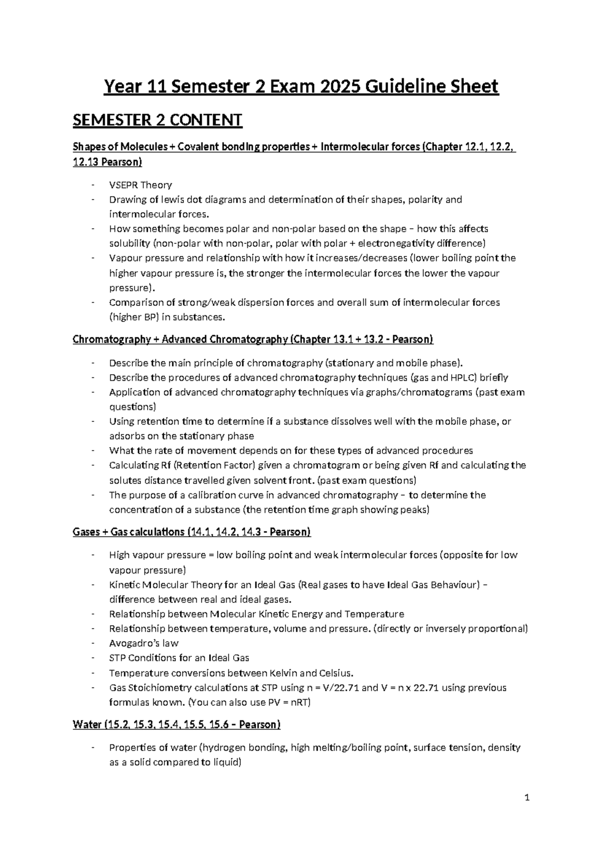 2025 Year 11 Chemistry ATAR Semester 2 Exam Study Guide - Studocu