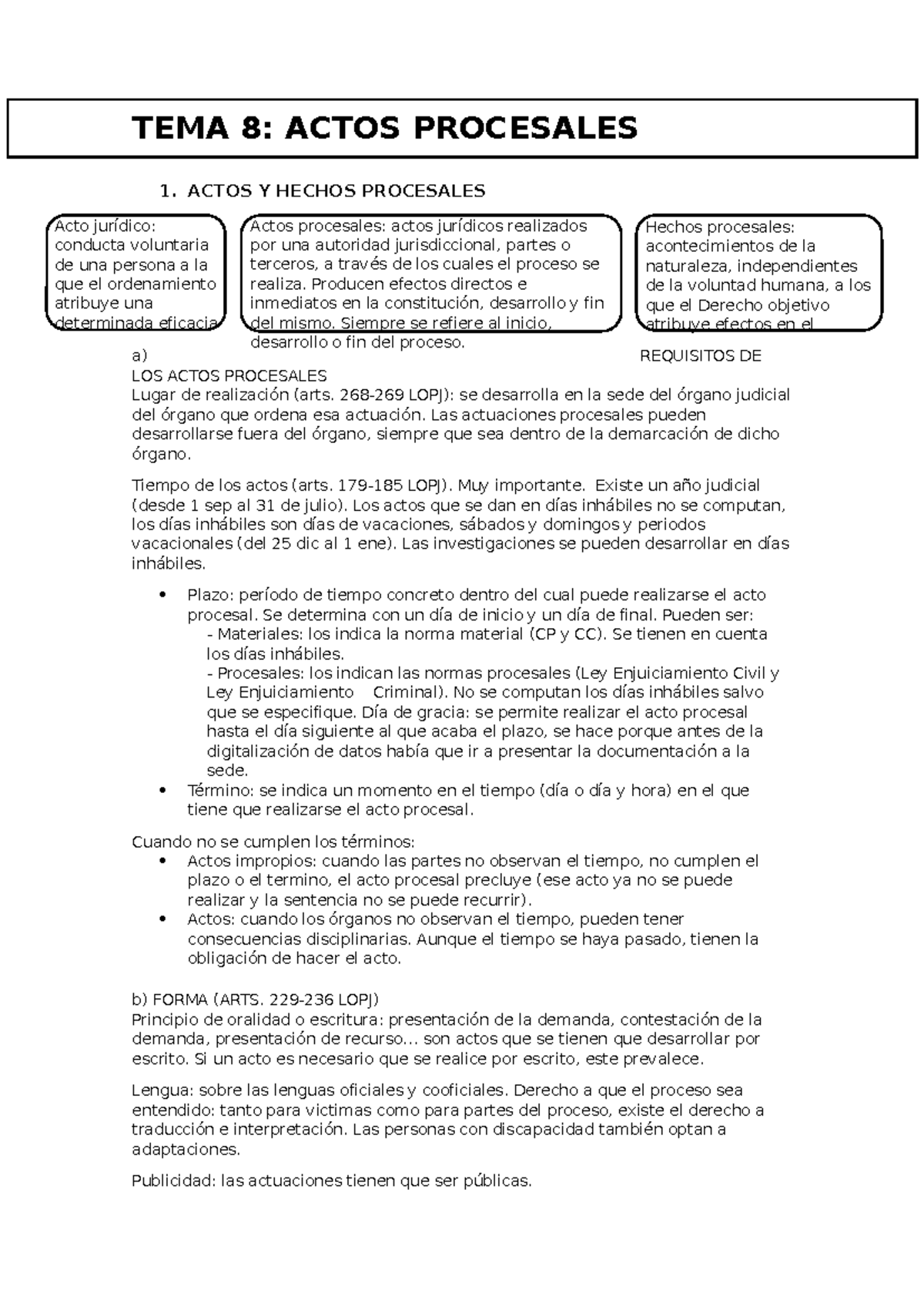 TEMA 8: ACTOS PROCESALES - Requisitos y Clases (Wuolah) - Studocu